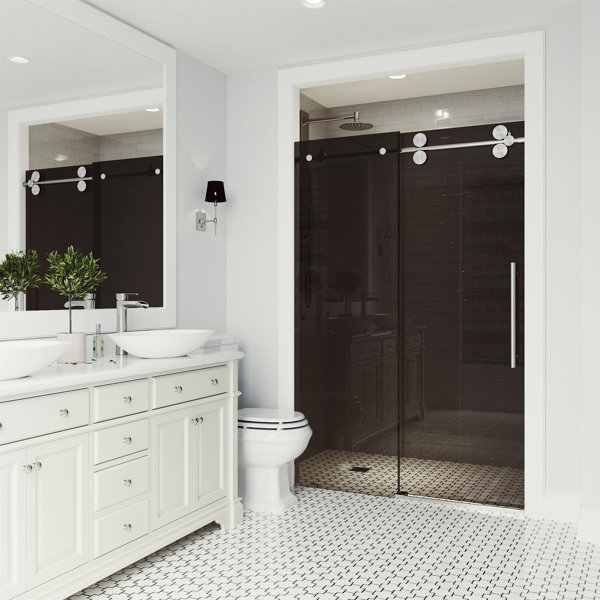 VIGO Elan 68-72" W x 74" H Sliding Frameless Shower Door with 3/8" Tinted Glass & Reviews | Wayfair